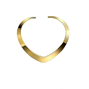 AISIBO High Polished Stainless Steel Necklace, Love Choker Heart Shape Women Statement Jewelry (Gold)