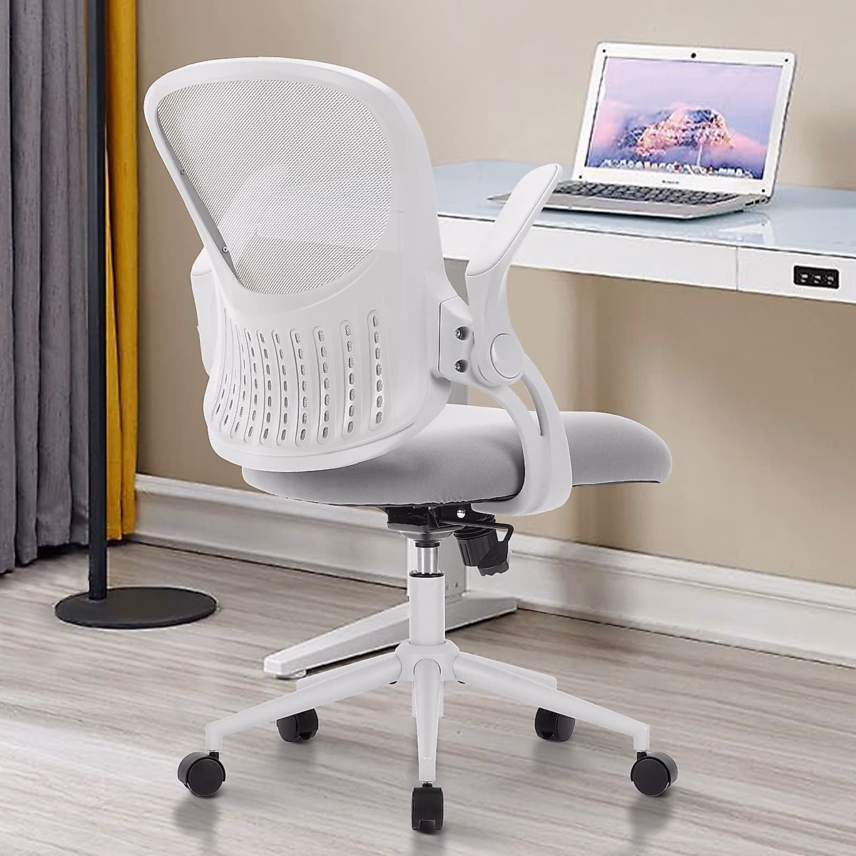Office Chair Ergonomic Home Office Desk Chairs, Breathable Mesh Back Lumbar Support Computer Chair, Adjustable Height Swivel Task Chair with Flip-up Arms & Wheels, Grey