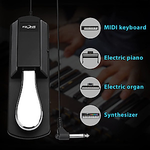 FZONE Sustain Pedal for MIDI Keyboards Digital Pianos Foot Pedal 6.6FT Extension Cable, Polarity Switch