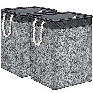 TomCare Laundry Baskets 2 Pack Freestanding Laundry Hampers for Bedroom Collapsible Laundry Basket with Handles Detachable Brackets Large Laundry Storage Baskets Organizer for Clothes Toys (Grey)
