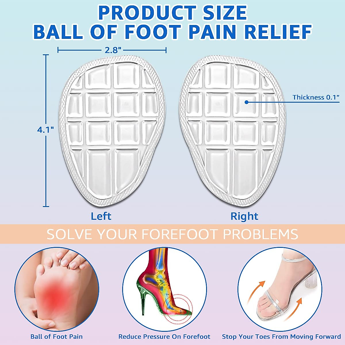 Svowin Ball of Foot Cushions, Metatarsal Pads, Forefoot Pads, Anti Slip Shoe Inserts for Open Toe Shoe, Shoe Pads Heel Pads for Stop Feet from Sliding Forward- 3 Pairs (Clear)