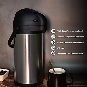 Heritage66 Stainless Steel Thermal Coffee Carafe Airpot-Large Beverage Dispenser Triple Wall Thermos Vacuum insulated Keeping Hot Coffee for 10 hours tea water coffee (5Liter /170 OZ)