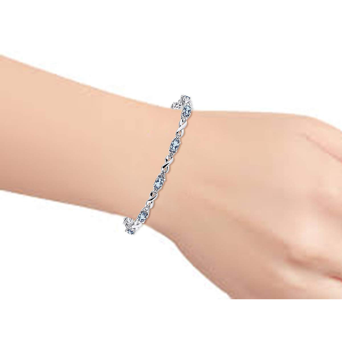 Rylos Bracelets for Women 925 Sterling Silver XO Hugs & Kisses Tennis Bracelet Gemstone & Genuine Diamonds Adjustable to Fit 7"-8" Wrist, 10-6X4MM Aquamarine Jewelry for Women Friendship Bracelets