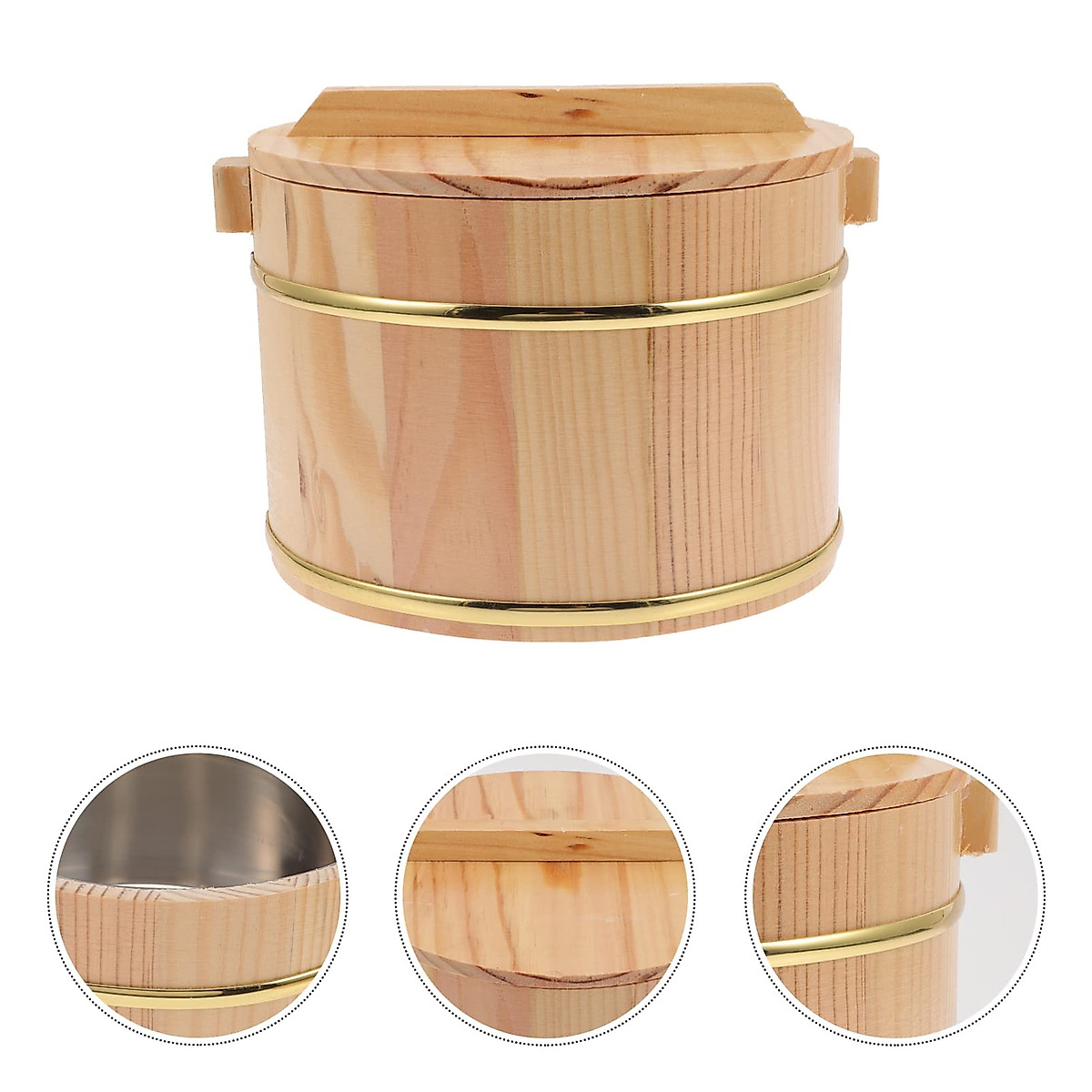 Wooden Rice Barrel Rice Bucket Wood Cooking Steamer: Wooden Steamed Cask Sushi Rice Cooling Bowl Rice Bowl Rice Cooking Tub with Lid for Home Restaurant Rice Sushi Bowl 20cm Kitchen