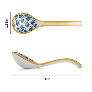 Soup Spoons Ceramic Large Asian Soup Spoon Set of 8 Ramen Spoons Korean Style Long Handle Spoons for Pho Noodles Dumpling Miso Dessert Cereal (Style 1)