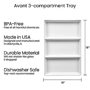 US Acrylic Avant 15" x 10" Plastic 3-Section Stackable Serving Tray in White | Set of 3 Appetizer, Charcuterie, Food, Snack, Dessert Platters | Reusable, BPA-Free, Made in The USA