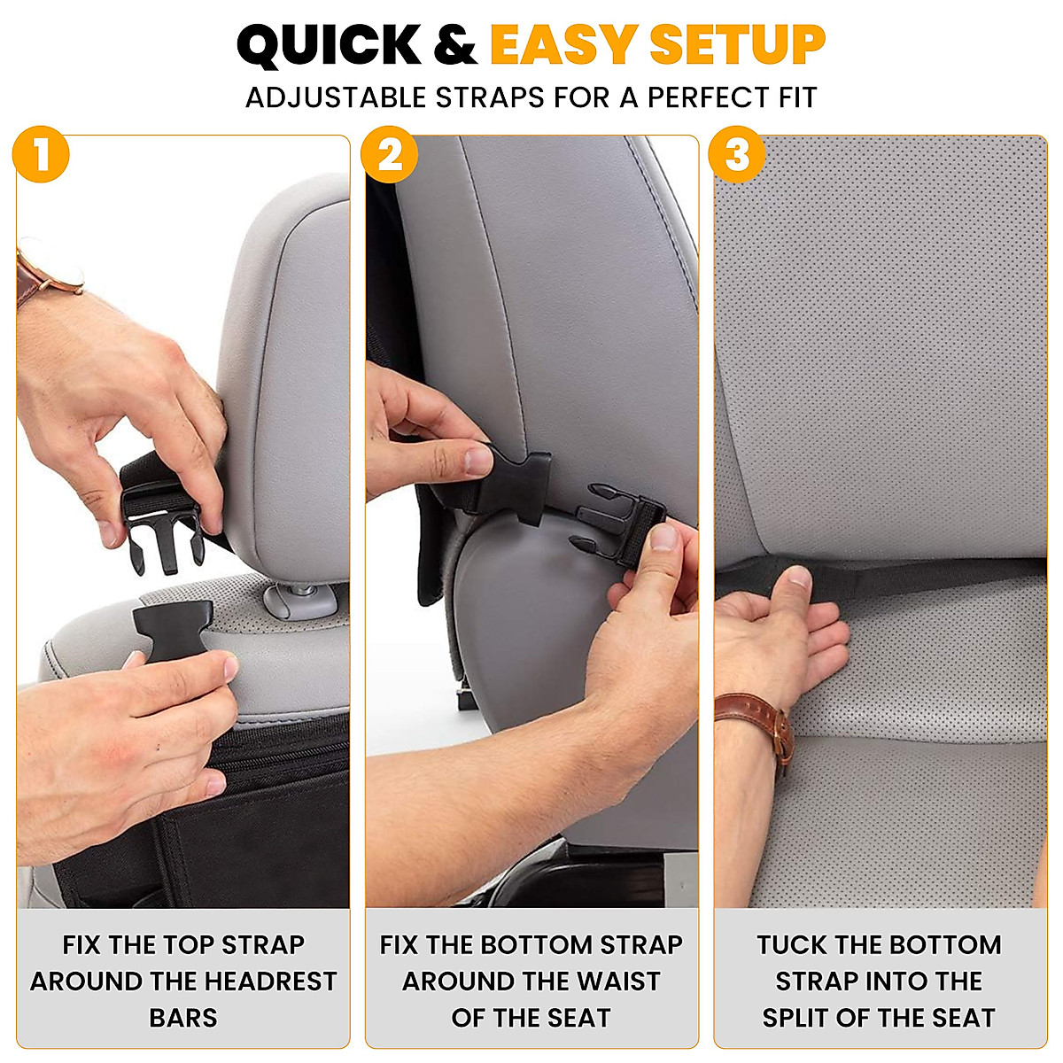 EcoNour Car Seat Cover for Kids (2-Pack) | Premium Waterproof Fabric Back Seat Cover | Car Kick Mats with 3 Pocket Protector | Essential Car Seat Protector for Child Car Seat | Car Seat Protector