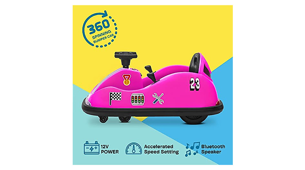 Kidzone 12V Ride On Bumper Car with Spin & LED Lights for Kids 1.5-6