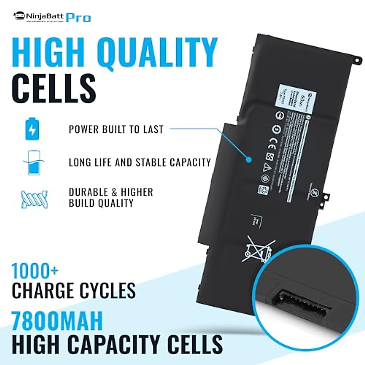 NinjaBatt Battery F3YGT for Dell Latitude 7480 7490 7280 7290 7380 7390 7000 12 13 14 Series DM3WC P29S002 P73G002 DM6WC 2X39G KG7VF 451-BBYE 453-BBCF - High Performance [7.6V/60Wh]