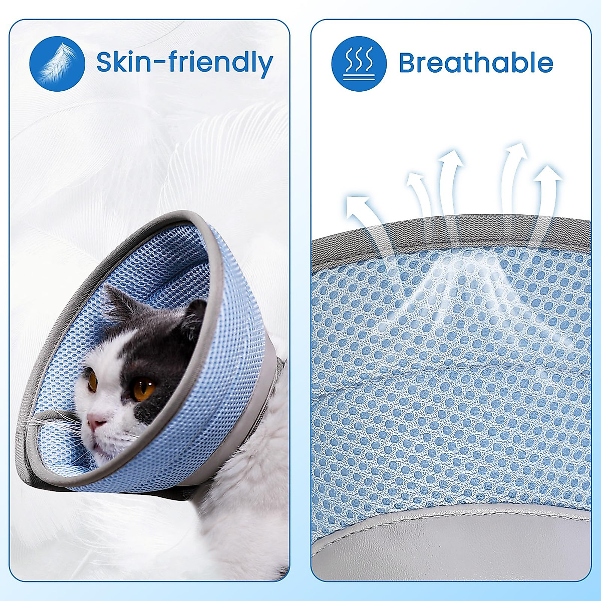 IDOGCHEW Cat Cone Collar Soft, Cat Recovery Collar Stop Licking After Surgery, Kitten Elizabethan Collar, Adjustable, Lightweight, Comfortable - Blue, S