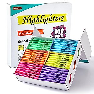 Shuttle Art 108 Pack Highlighters, Highlighters Assorted Colors Set, 6 Bright Colors Chisel Tip Dry-Quickly Non-Toxic Highlighter Markers Bulk for Adults Kids Highlighting in Home School Office