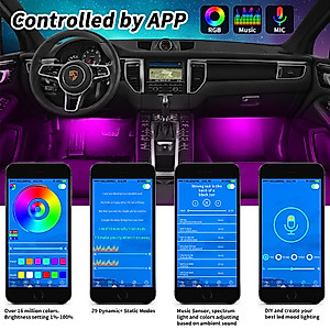 Led Lights for Car, Dash Lights for Car Interior Neon Lights Strip with App Control, RGB Under Dash Led Lights with DIY Million Colors Music Mode
