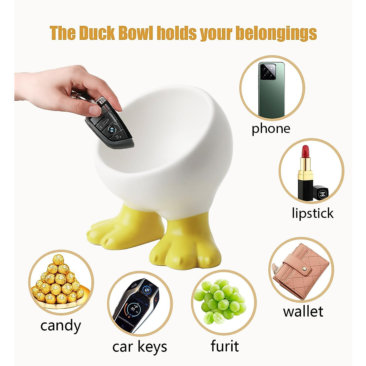 Relexome Easter Cute Duck Candy Servers Bowl Foot Key Bowl Animal Candy Dish Decorative Bowl for Entryway Table Office Home Decor, Small Pedestal Ceramic Fruit Bowl,Cookie Snack Footed Key Tray,7 Inch