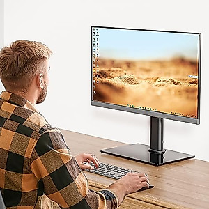 WALI Single Monitor Stand, Height Adjustable Monitor Mount, Free-Standing Desk Monitor Stand Riser with Mounting Holes 75 to 100mm Fits Monitor Screen up to 32 inch, 33lbs (GMF001N), Black