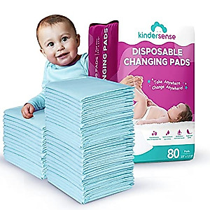 KinderSense® - Disposable Changing Pad for Baby Diaper (80 Pack) Extra Large (23" x 17.5") Portable Pee Pad Waterproof & Leak Proof Underpad Mat Incontinence Protection - Absorbent Changing Mat