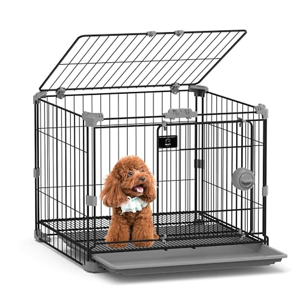 FLARUZIY Dog Crate for Small Dogs Under 25lbs,24 inch Black Thick Metal Dog Kennel Indoor Wire Cage with Double Door and Removable Tray for Pets,Puppy