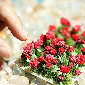 40 Pcs Flower Cluster Flower Vegetation Groups Grass Tufts Miniature Static Scenery Model for DIY Architecture Building Model Railway Train Diorama Garden Scenery Landscape Layout (Red)