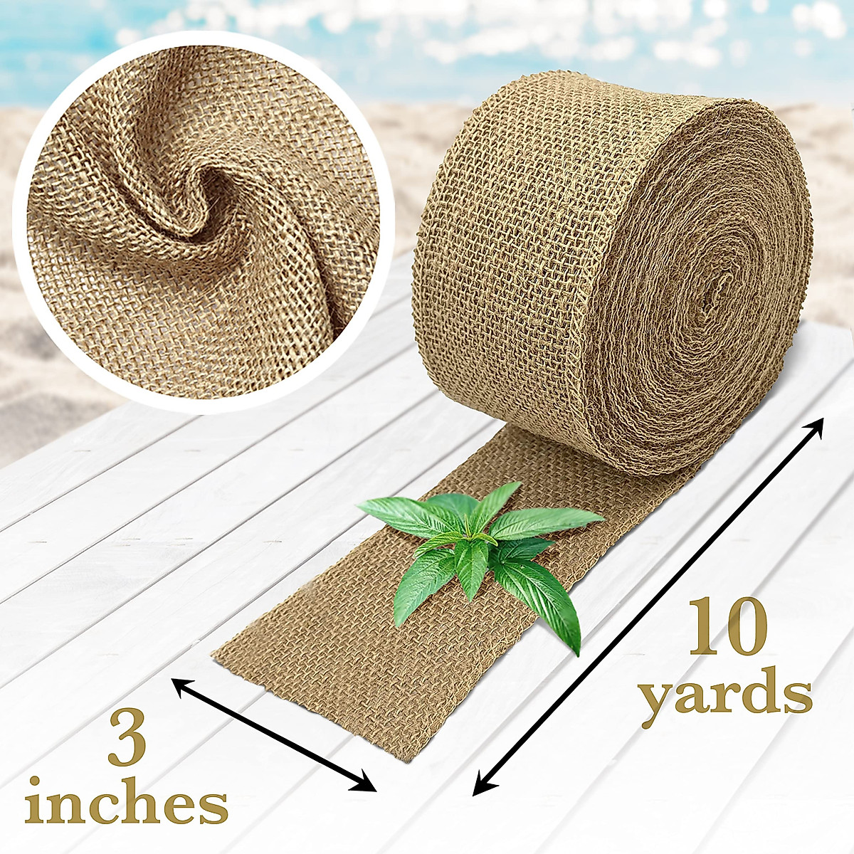 Burlap Ribbon 3 Inch Wide - Burlap Roll Fabric Ribbon, 10 Yard Burlap Ribbon for Crafts, Burlap Flower Wrap, Rustic Ribbon for Gifts, Holidays and Decorations