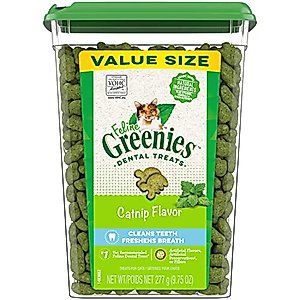 FELINE GREENIES Adult Dental Cat Treats, Catnip Flavor, 9.75 oz. Tub