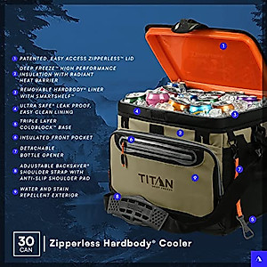 Arctic Zone Titan Deep Freeze Cooler - 30 Can Zipperless Hardbody Cooler - Deep Freeze Insulation, HardBody Liner, and SmartShelf