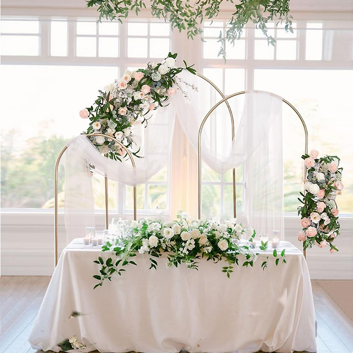 Vincidern Wedding Arch Backdrop Stand Set of 3 (6.6FT,5.9FT,4.9FT), Balloon Arch Stand, Metal Arch Backdrop Stand for Birthday Party, Wedding Arches for Ceremony Decoration Backdrop Door Frame Gold