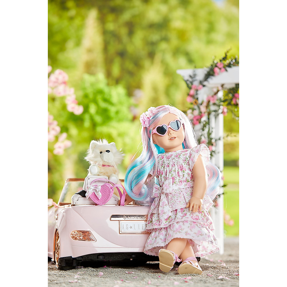 American Girl Truly Me 18-inch Doll Pink Remote-Control Sports Car Playset with Working Doors & Headlights, For Ages 6+