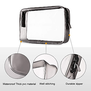 Clear Black Makeup Bags, 4pcs Cosmetic Makeup Bags Set TSA Approved Transparent Travel Toiletry Bag Waterproof Leakproof Carry On Airport Airline Cosmetic Organizer Pouch with Zipper for Women Men