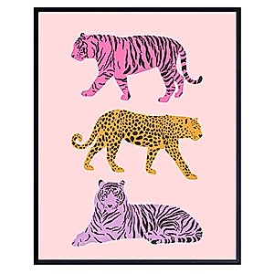 Mid-century Modern Cheetah Print Wall Art & Decor - Leopard Tiger Wall Decor - Living room Bedroom Decor for Women - Aesthetic Minimalist Wall Art - Pink Preppy Room Decor Poster - UNFRAMED 8x10