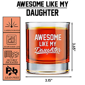 MINIVINE Gifts for Dad from Daughter - Christmas Gifts for Dad - Funny Gifts for Dads, Dad Gifts, Best Dad Birthday Gift, 10oz Whiskey Rock Glass (Awesome Like My Daughter)