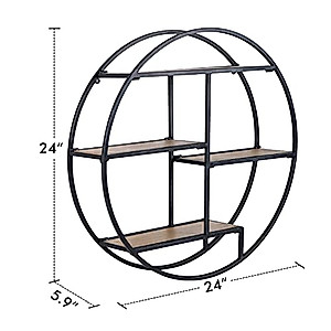 SOFFEE DESIGN Wall Mounted Geometry Flower Rack Home Decoration Layer Wall Shelves Metal Rack Wood Wire Kitchen Floating Hive Bedroom Iron Storage Black Room, 4-Tier Round Shape
