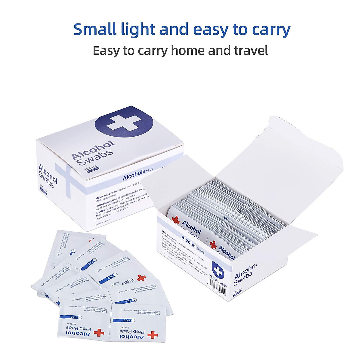 Alcohol Prep Pads, 75% Alcohol Cotton Slices, 100 Pcs Alcohol Gauze Pads Individually Wrapped Swap Pad Wet Wipe, 6 x 6cm/2.36in x 2.36in