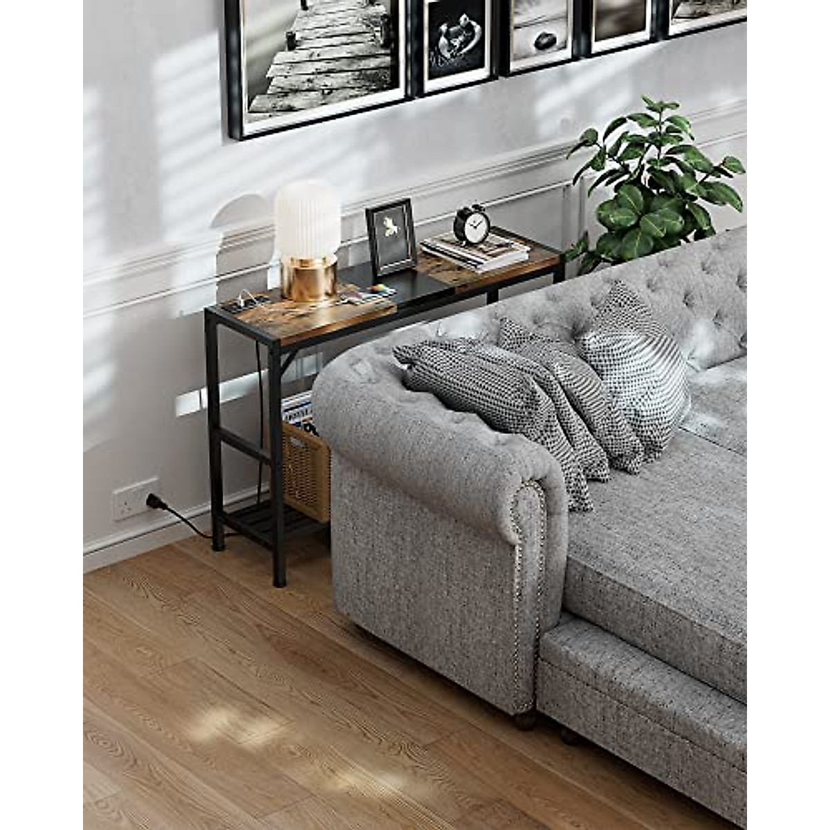 Egepon Console Table Sofa Table with Power Outlet, 41.3" Entryway Table with Shelves, Entrance Table for Entryway, Living Room, Foyer, Corridor, Front Hall, Coffee Bar, Kitchen, Rustic Brown and Black