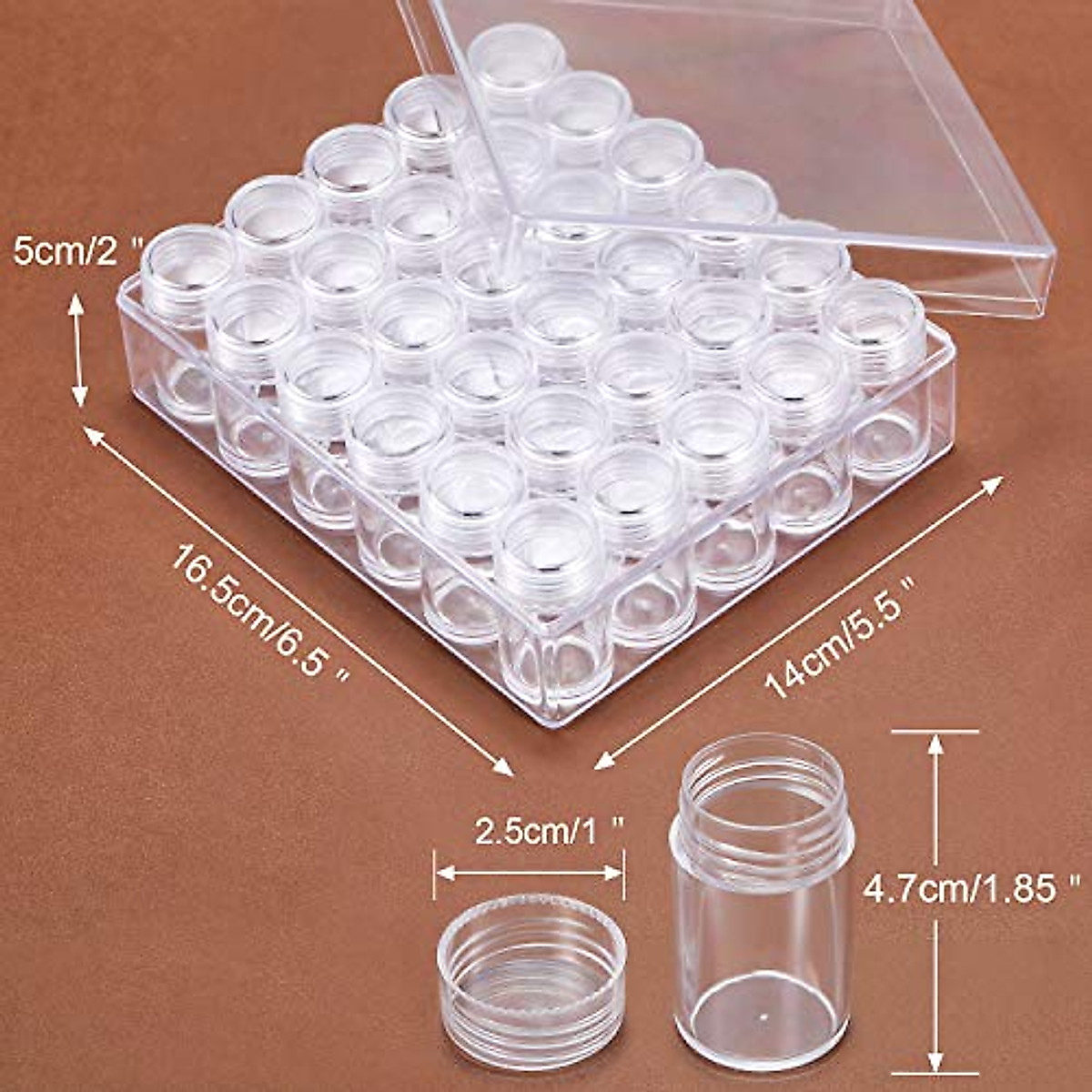 Blulu Clear Plastic Bead Storage Containers Set with 30 Pieces Storage Jars Diamond Painting Accessory Box Transparent Bottles with Lid for DIY Diamond, Nail and Other Small Items (1.85 x 1 Inch)