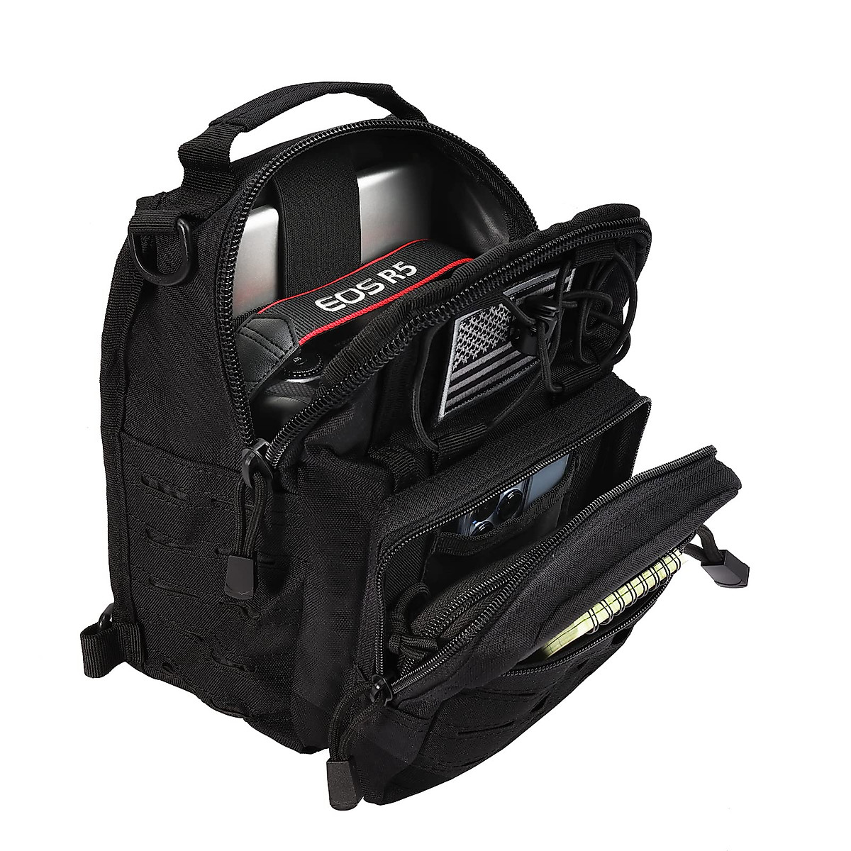 BOMTURN Tactical Backpack Shoulder Bag - 1000D Waterproof Military Backpack // Laser Cut Molle System // CCW Bags Outdoor Sling Bag for Every Day Carry Black