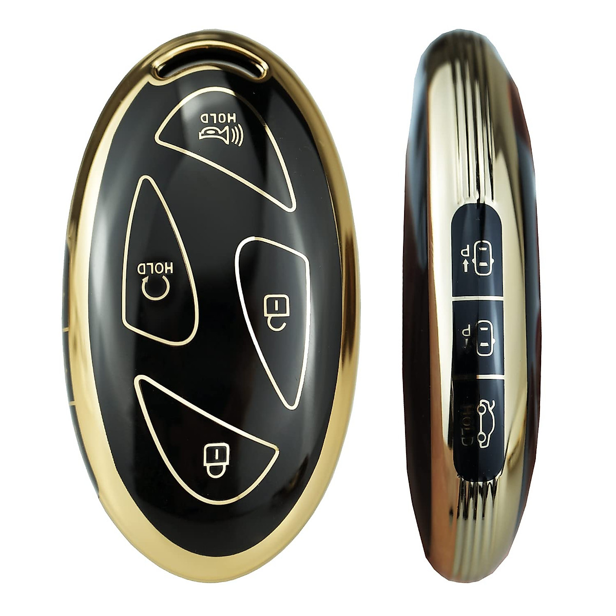 SANRILY Golden-Edge 7 Button Key Fob Cover for Hyundai ioniq 6 2023 Smart Key Keyless Full Coverd Key Holder Case with Leather Keychain Black