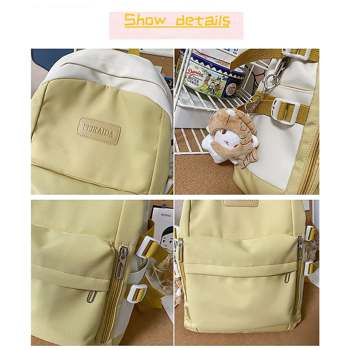 KOWVOWZ Girls Boys Aesthetic Backpack Back to School Student Schoolbag Teenager with Kawaii Pin and Cute Accessories (Blue)