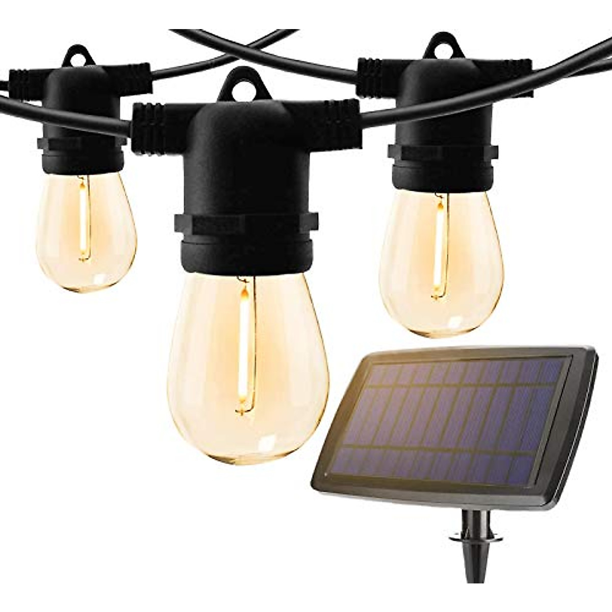 DAMAING Solar String Lights Outdoor 48Ft LED String Lights with 16 Shatterproof Bulbs,USB Rechargeable Patio Lights with 4 Lighting Modes,Heavy Duty Waterproof Solar Powered String Lights