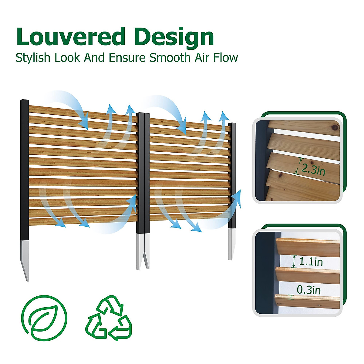 MARVOWARE Privacy Screens Fir Wood Outdoor Privacy Fence Screen Decorative Slatted Fencing for Air Conditioner and Trash Can,2 Pack