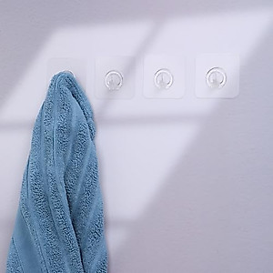 Qianyu 12 Pcs Adhesive Hooks for Hanging Clear Sticky Wall Hooks Heavy Duty Plastic Door Hooks No Drilling Strong Waterproof Sticker Hanger for Home Kitchen Bathroom Office Use