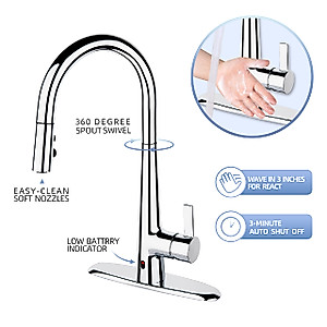 IMHOMII ‎E8305xxxxx Touchless Kitchen Faucet with Pull Down Sprayer, Motion Sensor Activated Smart Kitchen Sink Faucets,Hands Free Brass Kitchen Taps 360 Degree Swivel High Spout, Chrome