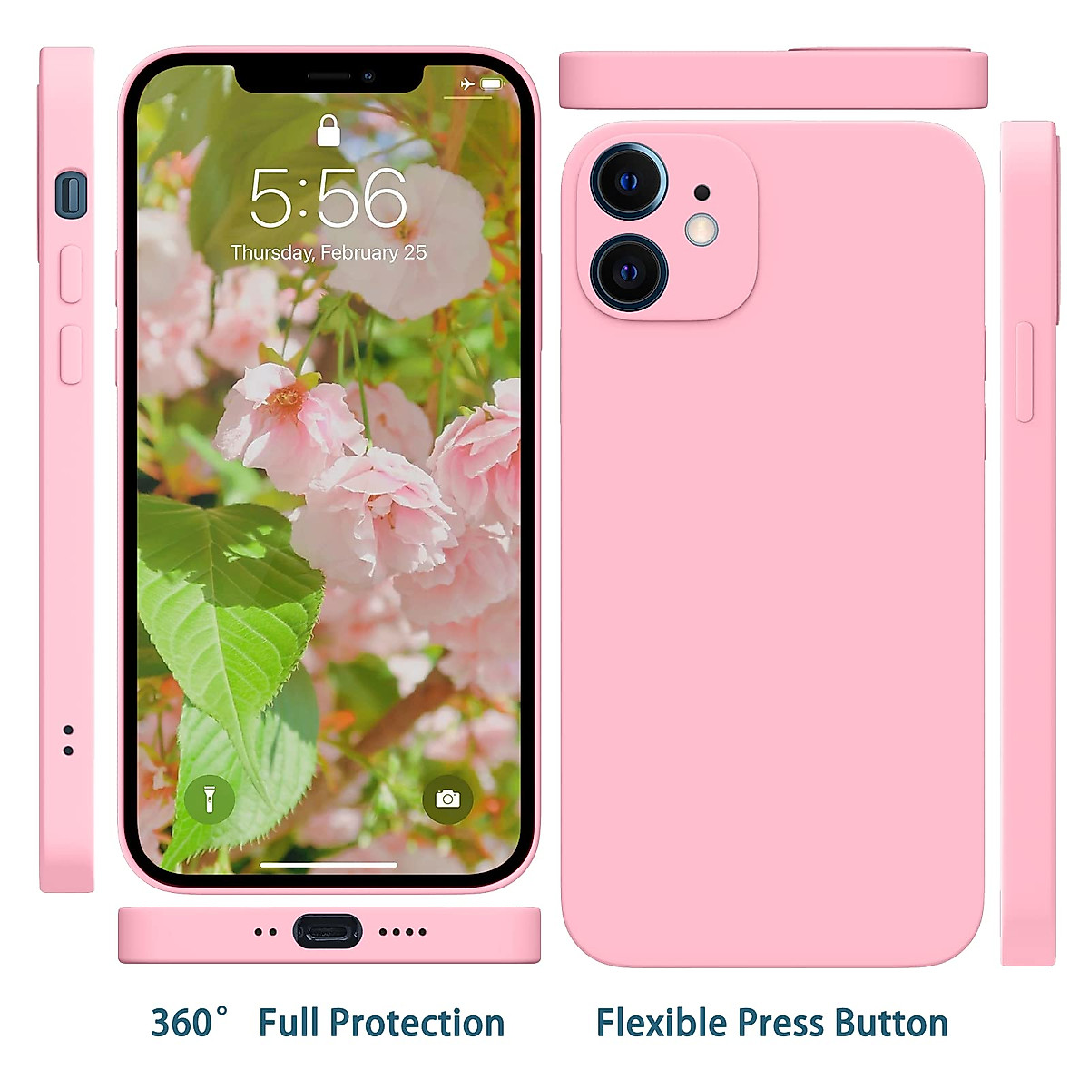 ANDATE Compatible with iPhone 12 Mini Case Silicone Pink, Soft Liquid Silicone Rubber Case Full-Body Protective Case Cover for iPhone 12mini- 5.4 Inch