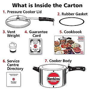 Hawkins Classic Aluminum Pressure Cooker, 5 L, Silver