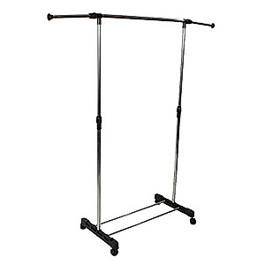 Vasitelan Simple Standard Double Rod Rolling Clothing Garment Rack for Hanging Clothes, Metal Clothes Organizer with Lockable Wheels (Style 2)