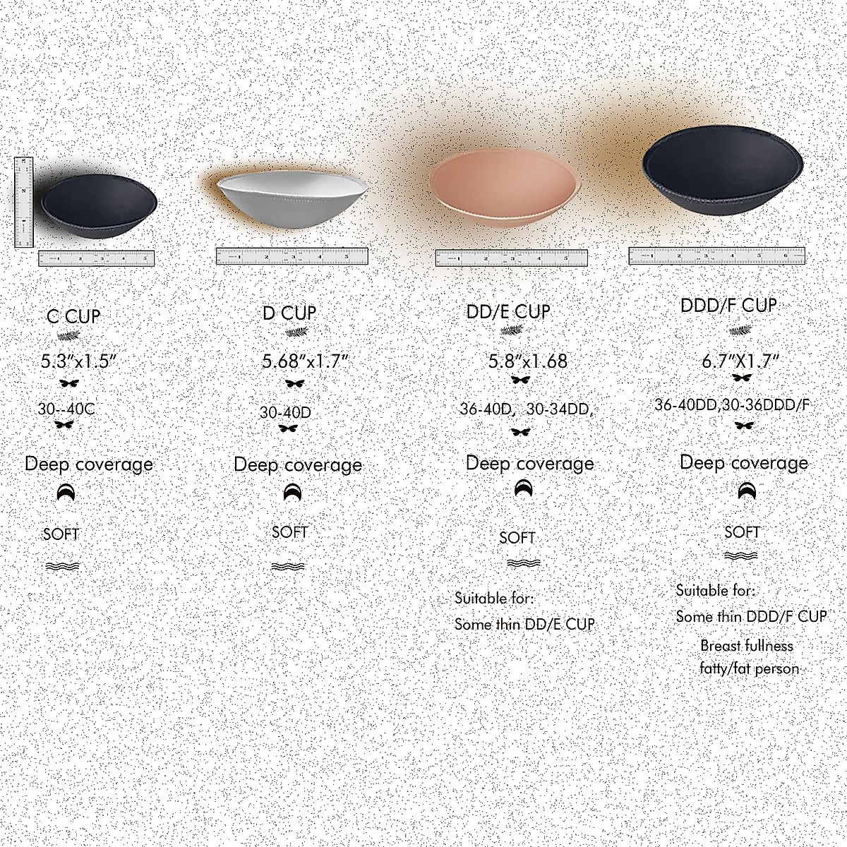 WMugthome 3 pairs C/D/DD Cup Round Soft Bra Inserts Pads Removable for Sport Bra Cups insert and Bikini Top Swimsuit Inserts (DD CUP,Tricolor)