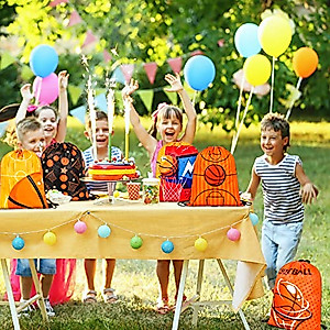 Whaline 12Pcs Large Basketball Drawstring Bag Sports Party Favor Candy Goodie Treat Bag Basketball Print Backpack Cinch Drawstring Gift Bag for Sports Basketball Theme Birthday Party Supplies 17x13In