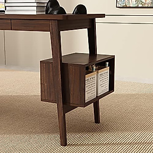 Homsee Home Office Executive Desk, Computer Desk Corner Desk with 3 Drawers, 3 Open Shelves & Keyboard Tray, 55 Inch Large L-Shaped Study Writing Table with Storage Cabinet, Deep Brown