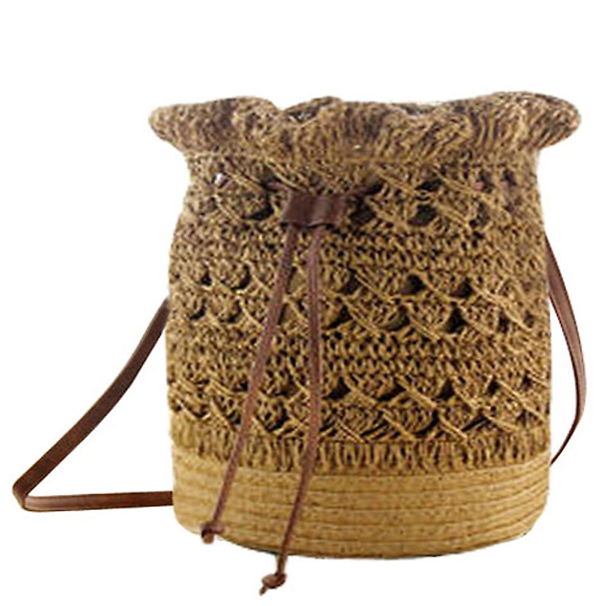 Abuyall Women Straw Bucket Bag Hobo Shoulder Handbag Drawstring Beach Tote Bag H…