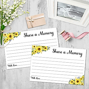 321Done Share a Memory Card (50 Cards) Sunflower Large, 4" x 6" for Celebration of Life Birthday Anniversary Memorial Funeral Graduation Bridal Shower Game - Made in USA - White