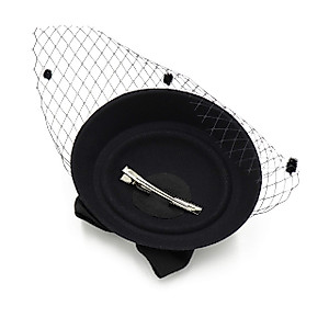 Umeepar Bowknot Pillbox Fascinator Hat for Women Wedding Tea Party Hat Headband Hair Clip with Veil (Black)
