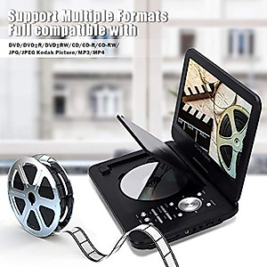 atune analog 10in LCD Screen DVD Player Portable CD Player Digital Panel Built-in Rechargeable Battery Overheated Protection AV Output Input and Earphone Jack, Black (PDV-1010)